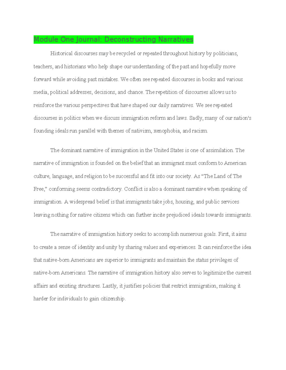 HIS 217 1-2 Journal Deconstructing Narratives - Module One Journal ...