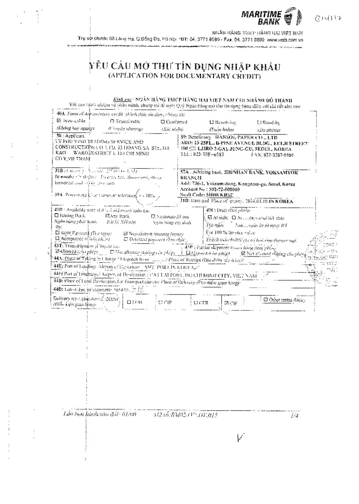 File 5. Hồ sơ mở LC - Summary Thanh toán quốc tế - :44C:Latest Date of ...
