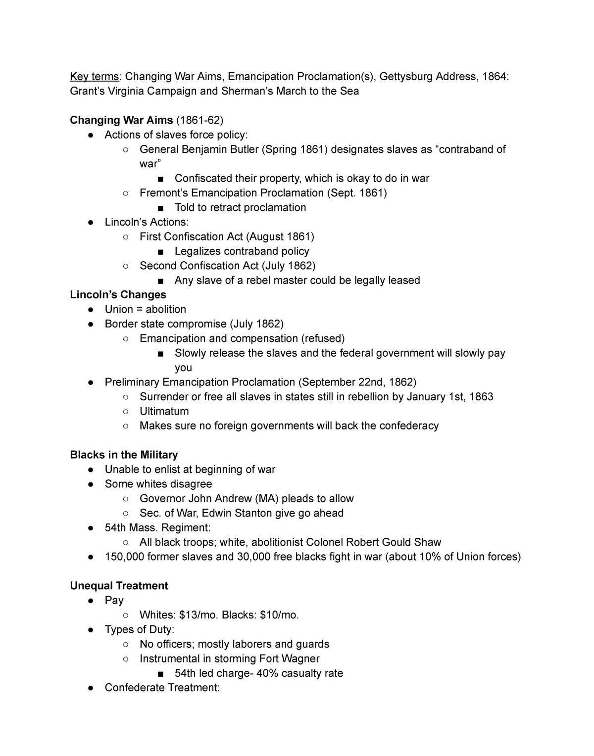 HIST 130: The Civil War Part 2 - Google Docs - Key terms : Changing War ...