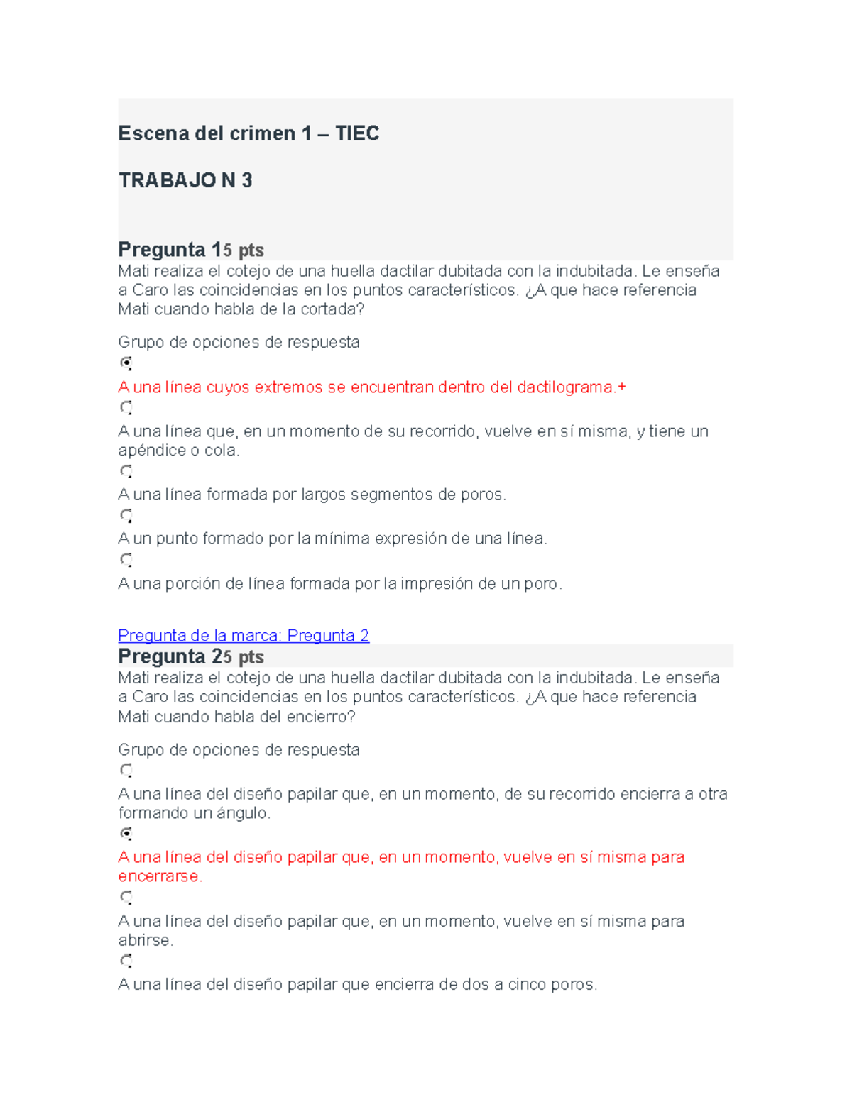 Escena del crimen 1 TP3 - Le enseña a Caro las coincidencias en los ...