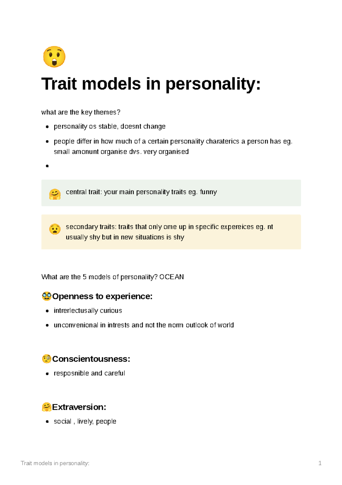 Trait models in personality - small amonunt organise dvs. very ...