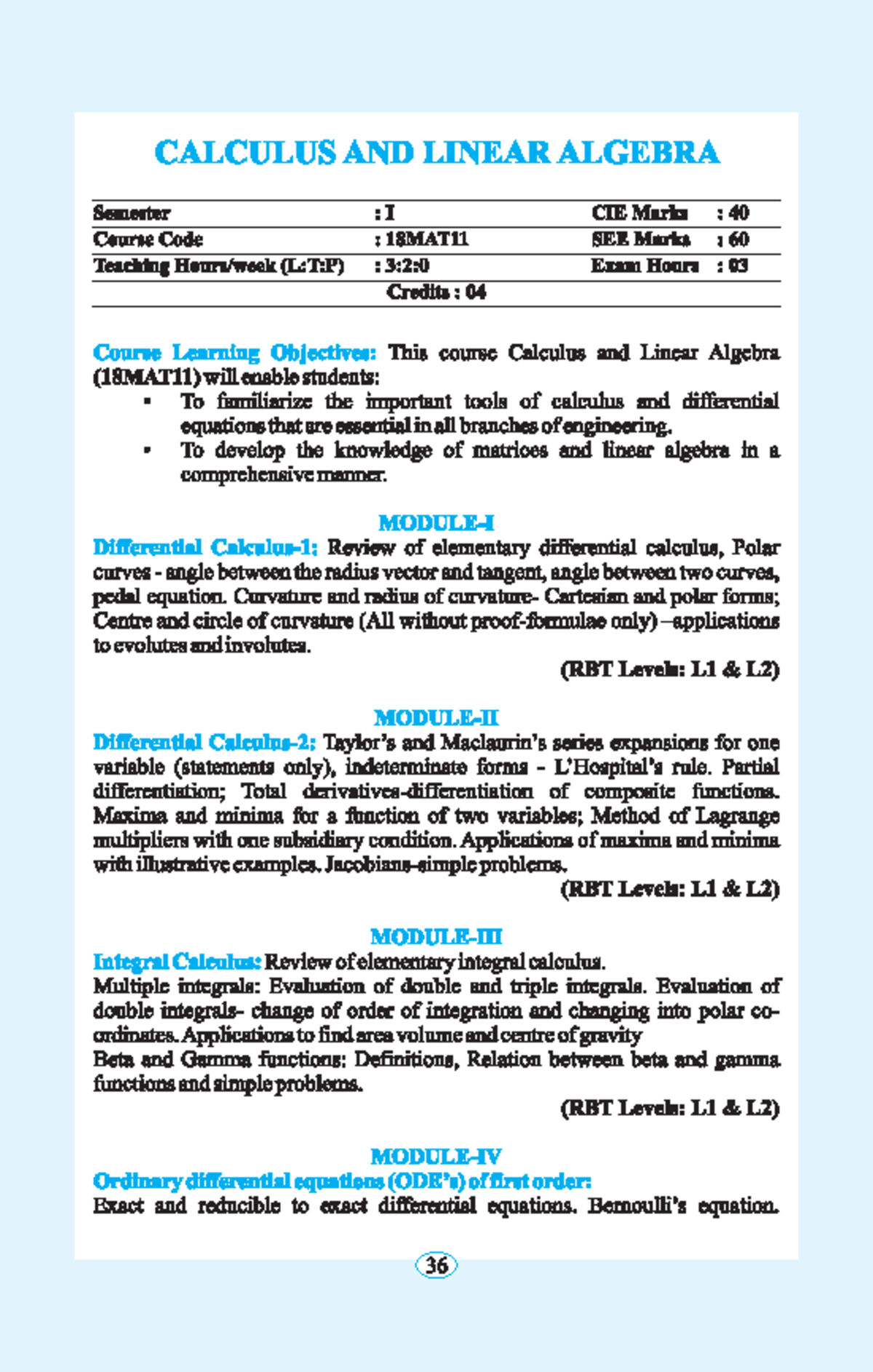 Mathematics Module Handbook - B. E. COMMON TO ALL PROGRAMMES Choice ...
