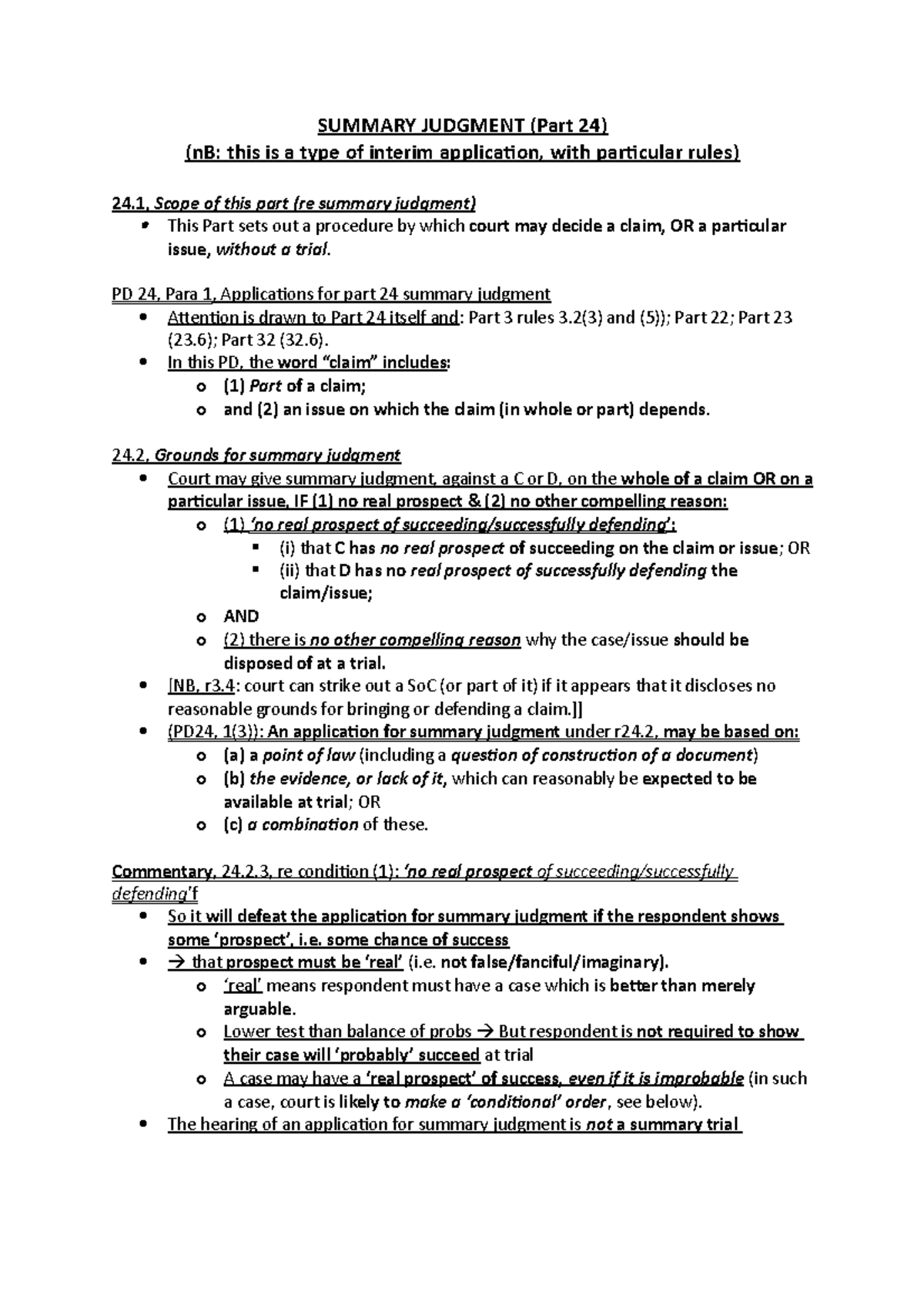 Summary judgment 2018 - SUMMARY JUDGMENT (Part 24) (nB: this is a type of interim application ...