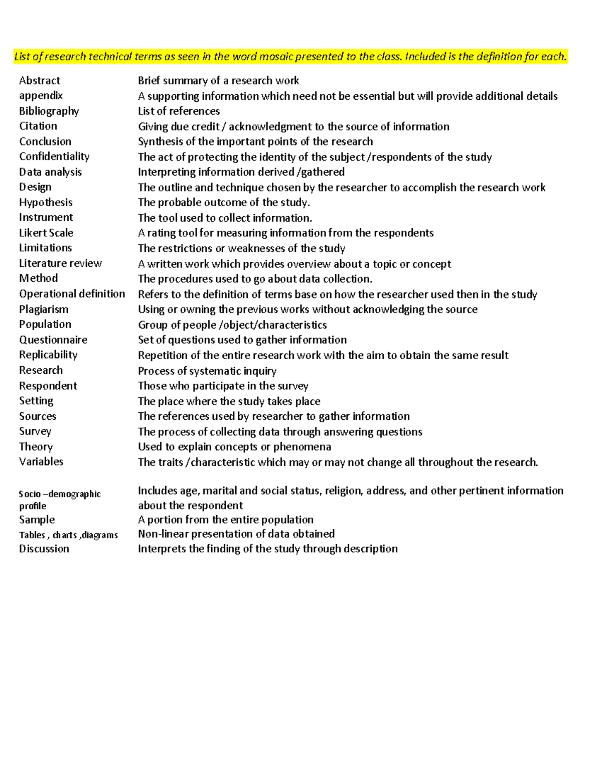 Technical Terms in Research - List of research technical terms as seen ...