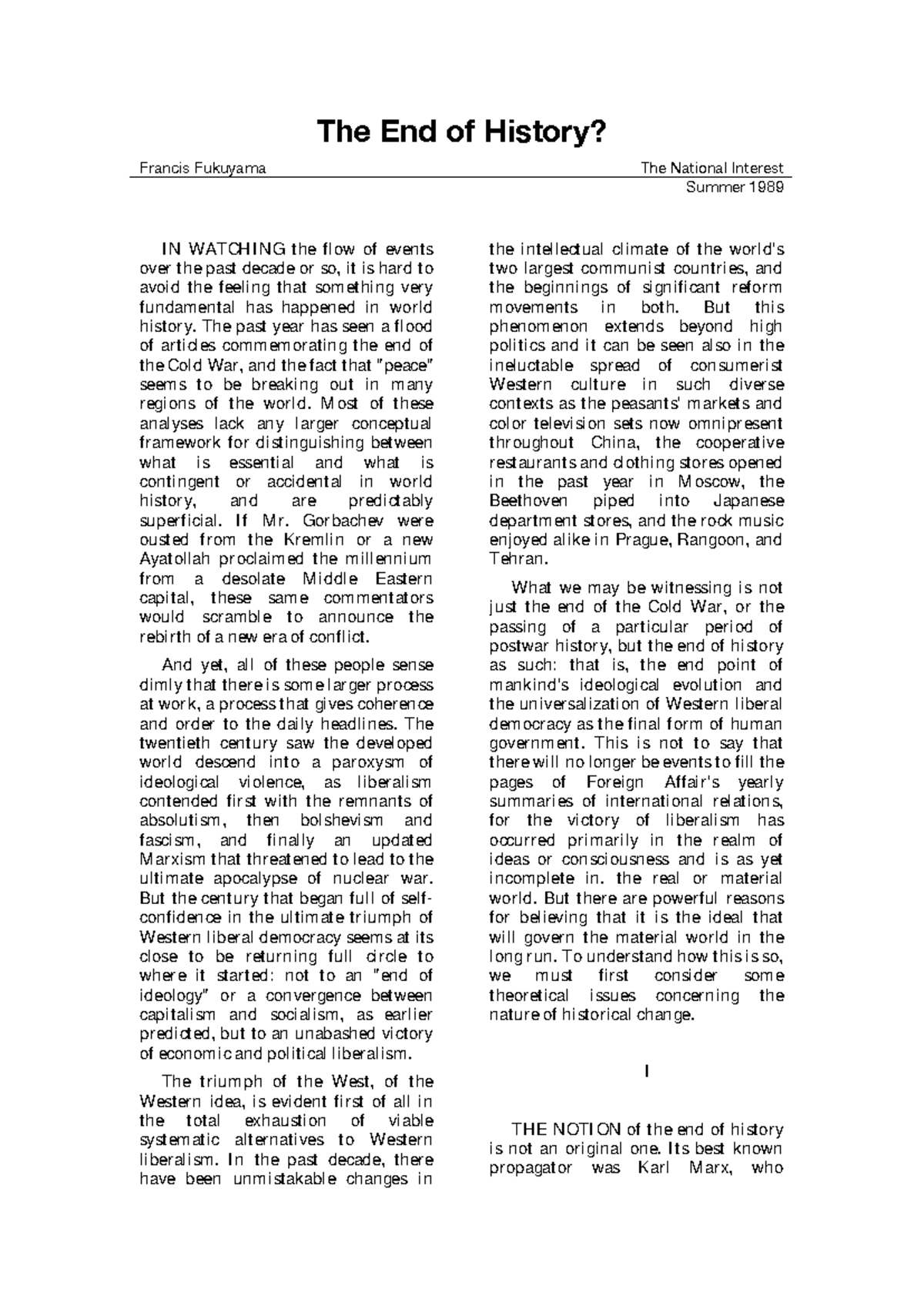 End of history-1 - Francis Fukuyama The National Interest Summer 1989 ...