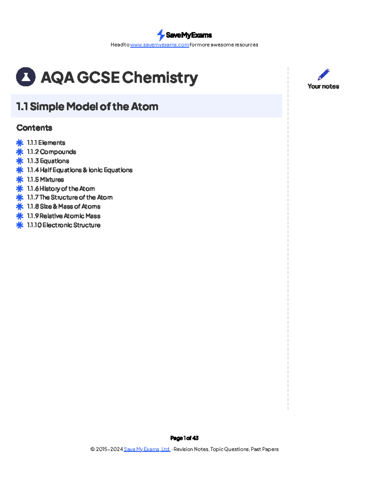 1 - topic 1 chemistry - Page 1 of 43 AQA GCSE Chemistry 1 Simple Model ...
