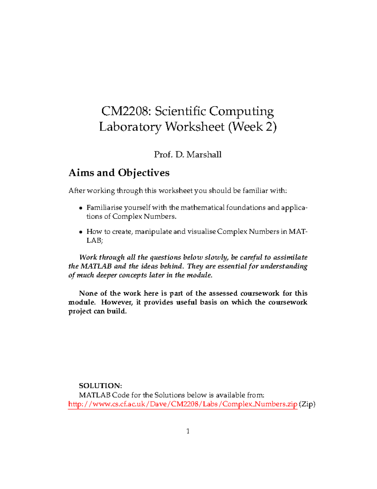 CM2208 2015-2016 Lab Worksheet Week 2 - Solutions - CM2208: Scientific ...
