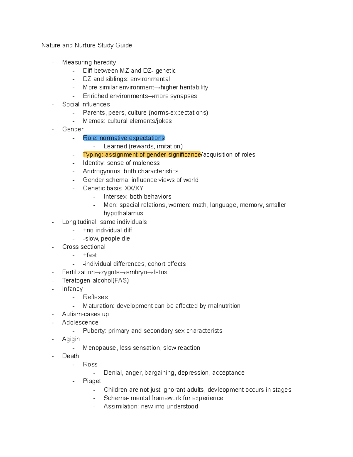 AP Psych unit 6 study guide - Nature and Nurture Study Guide ...