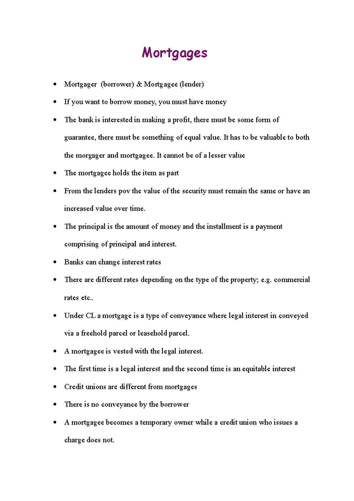 Mortgages - Mortgage notes - Mortgages Mortgager (borrower) & Mortgagee ...