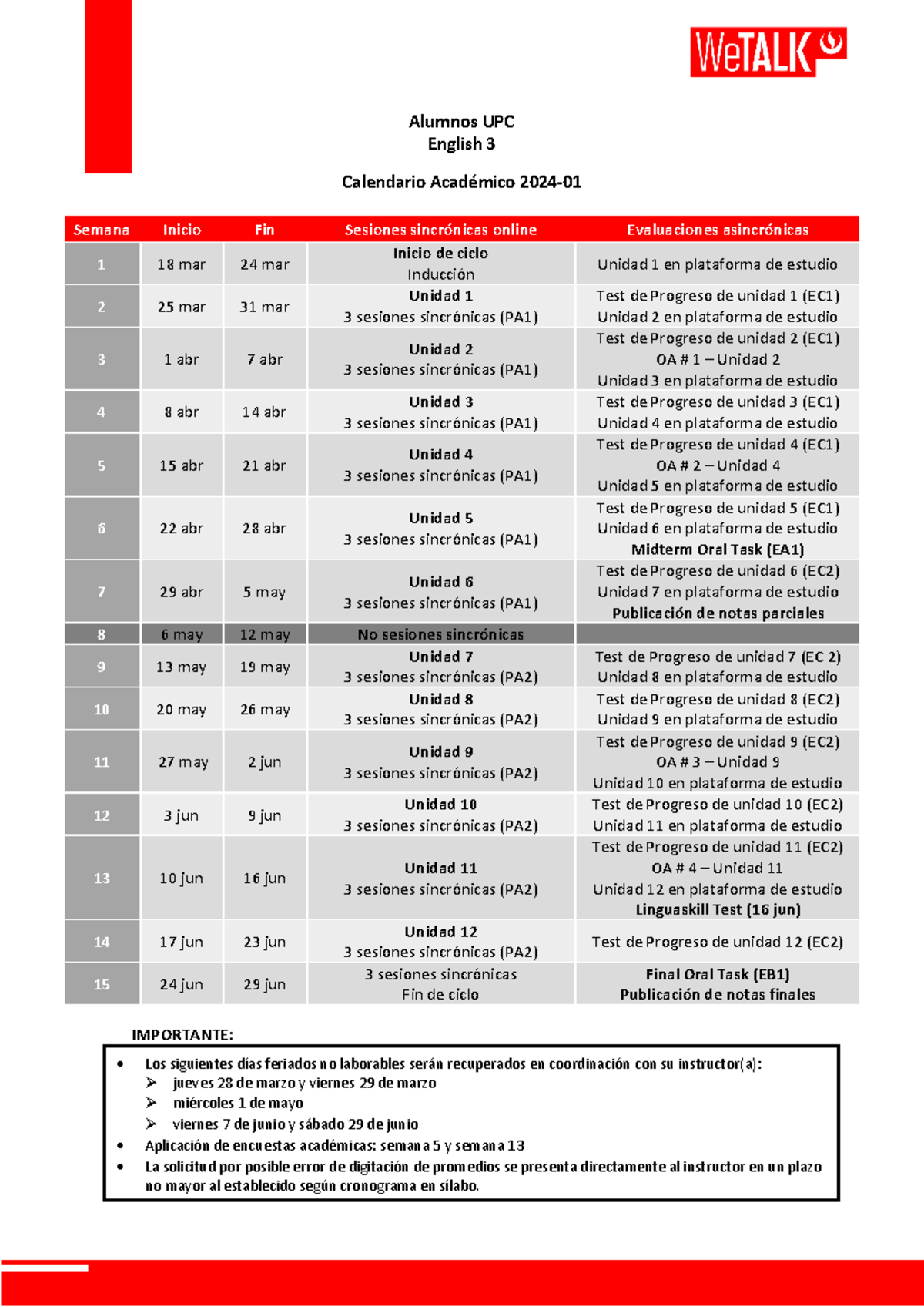 E3 Calendario Alumnos UPC 2024-01 - Alumnos UPC English 3 Calendario ...
