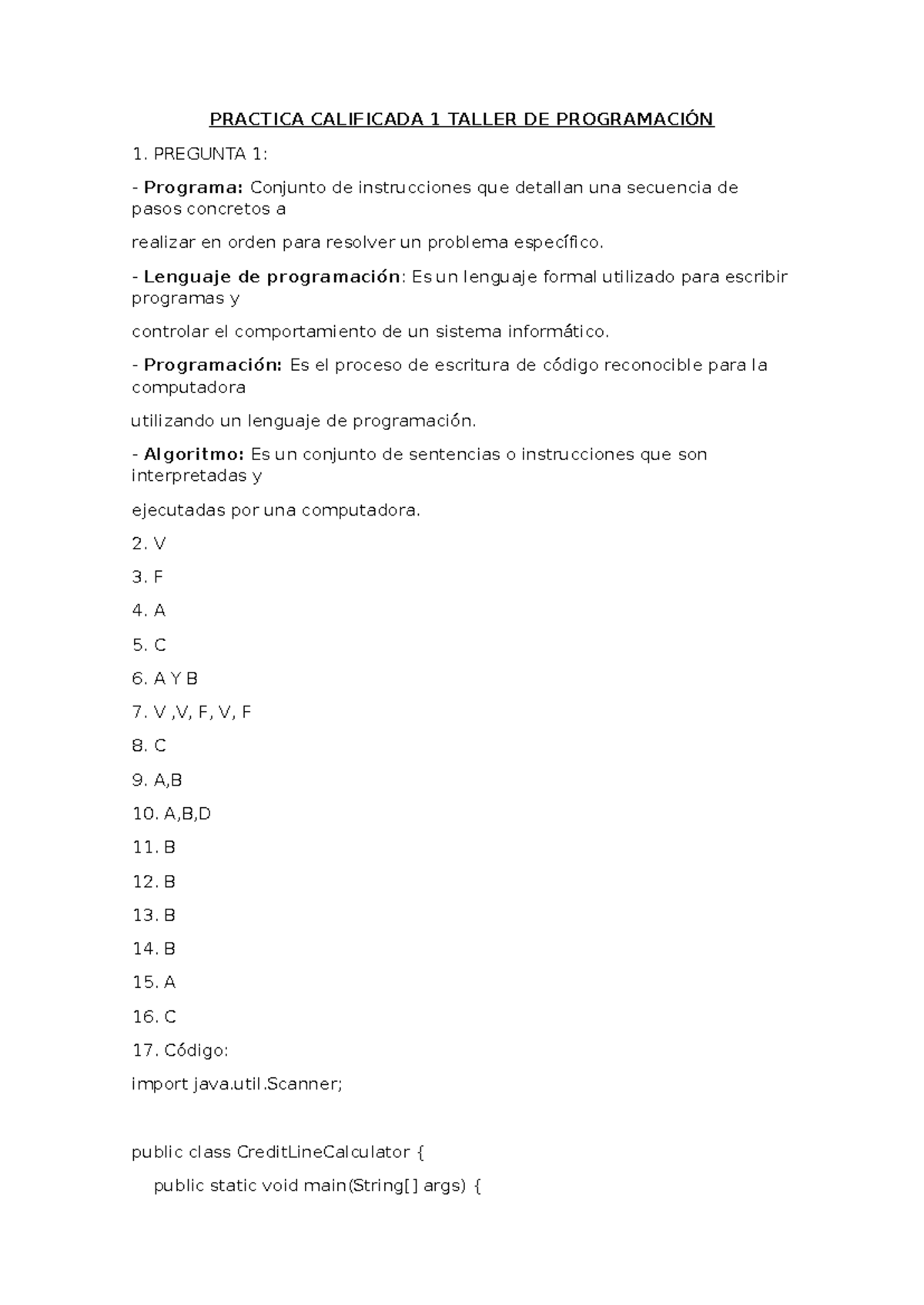 Practica Calificada 1 Taller DE ProgramacióN - PRACTICA CALIFICADA 1 TALLER DE PROGRAMACIÓN 1 ...