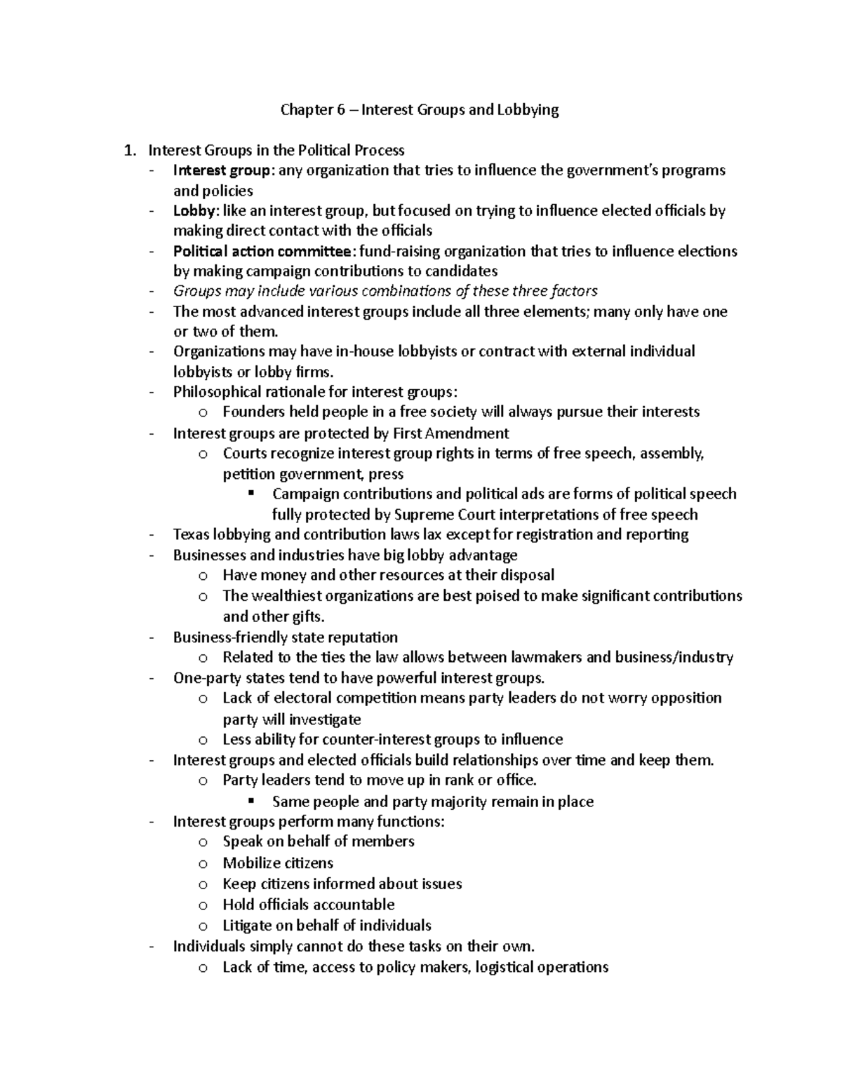 Chapter 6 - Interest Groups and Lobbying - Chapter 6 – Interest Groups ...