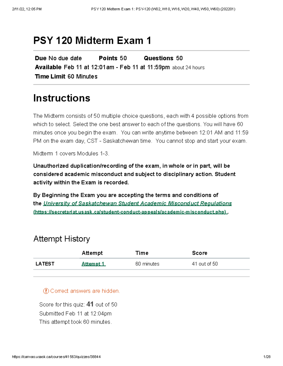 PSY 120 Midterm Exam 1 PSY 120 W02 W10 W16 W20 W40 W50 W60 202201 - PSY ...