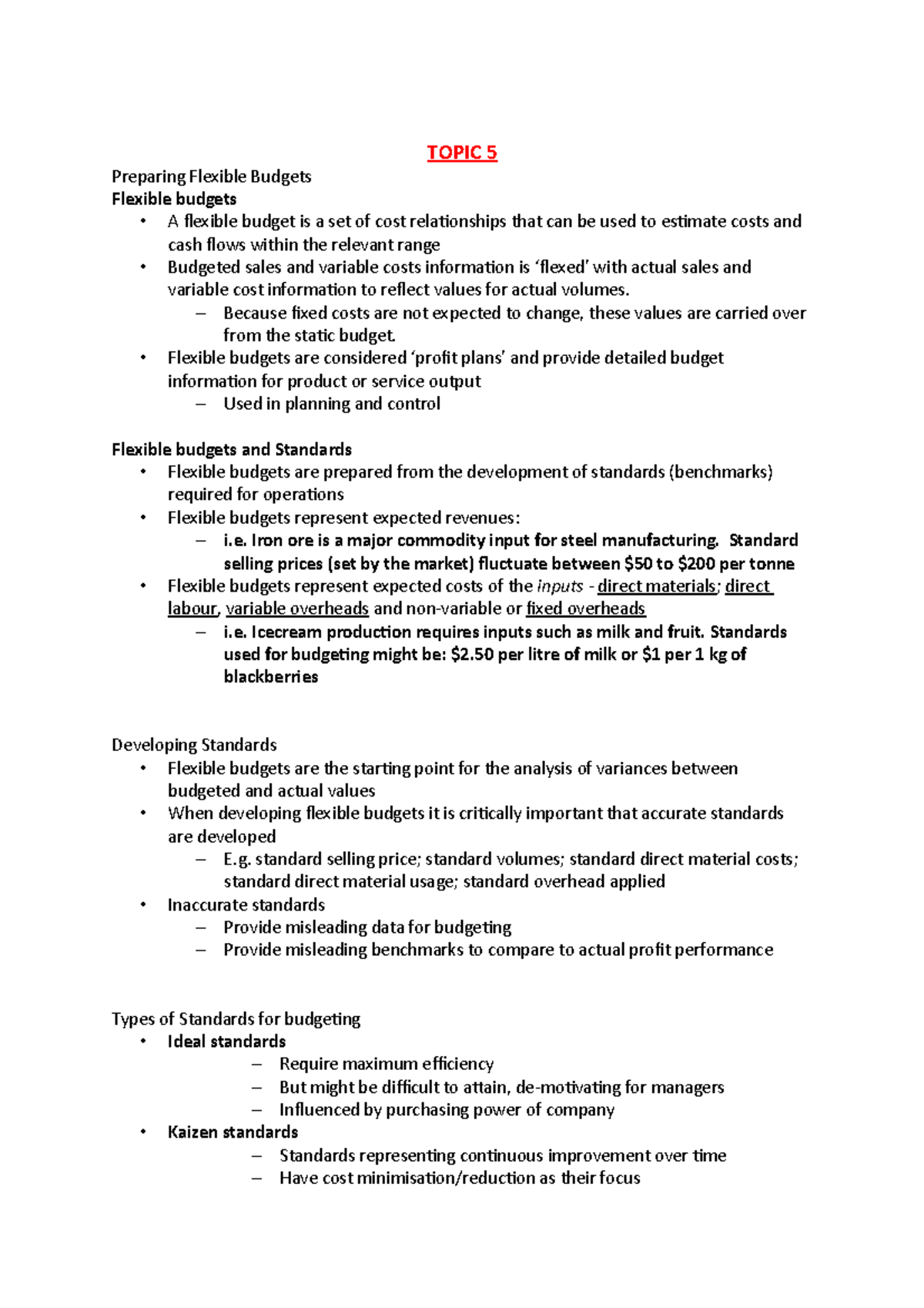 Accounting, Behaviour and Organisations Topic 5 Notes - TOPIC 5 ...
