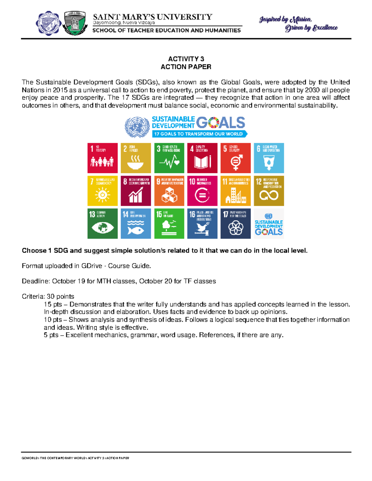 Activity 3 Action Paper UN SDG - GCWORLD | THE CONTEMPORARY WORLD ...