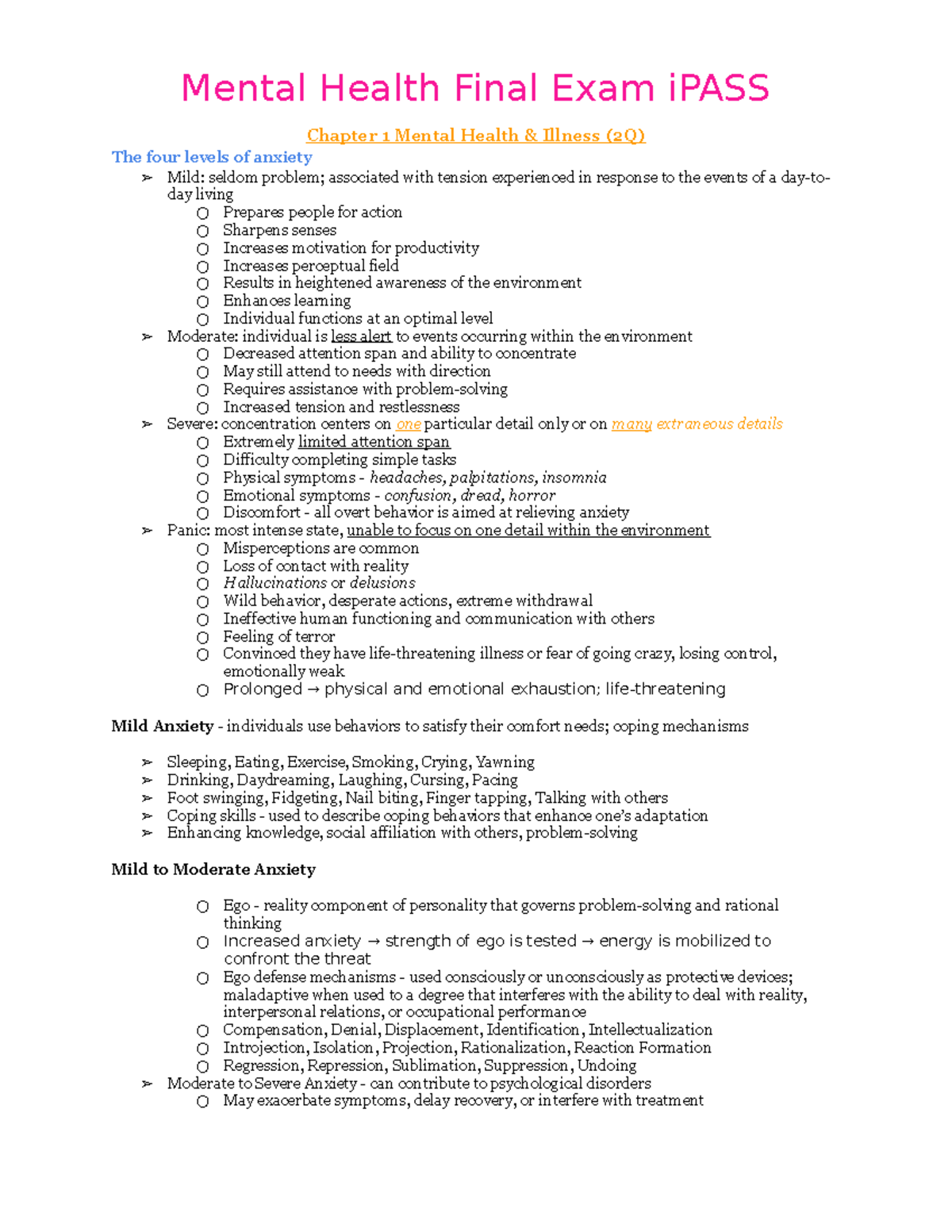 Cindy Mental Health Final i PASS - Mental Health Final Exam iPASS ...