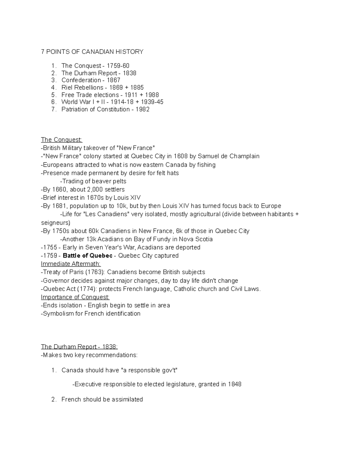 7 Points of Canadian History - 7 POINTS OF CANADIAN HISTORY The ...