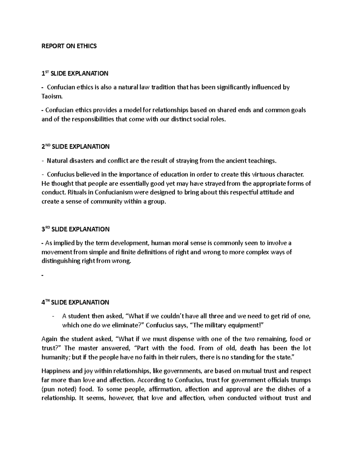 Report ON Ethics - REPORT ON ETHICS 1 ST SLIDE EXPLANATION - Confucian ...