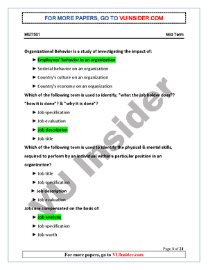 CS001 Computer Proficiency All Midterm Solved Objective and Subjective Papers in One File for ...