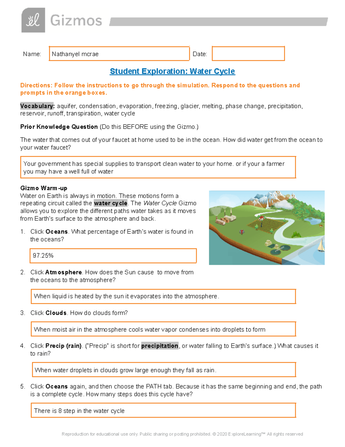 Nathan'Yel Mc Rae - Copy of Water Cycle SE - Name: Nathanyel mcrae Date ...
