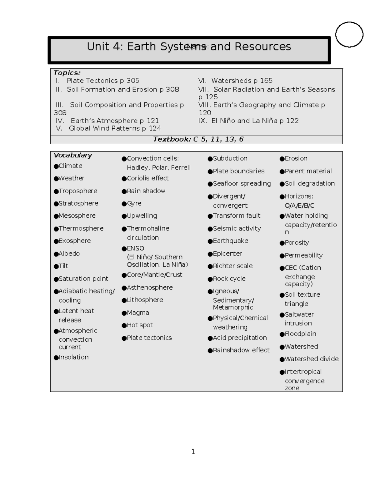 4.1 Day 1 Geo and Plate Tectonics WS - Topics: I. Plate Tectonics p 305 ...