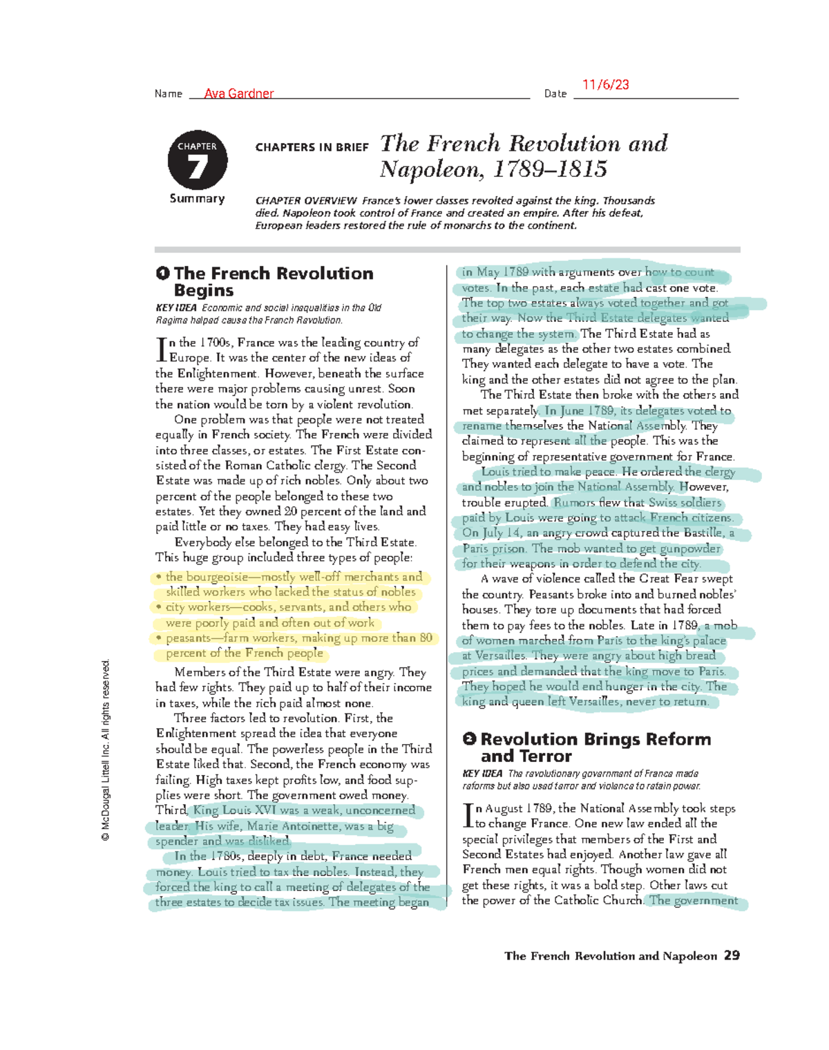 Ava Gardner - chap brief 7 - The French Revolution Begins KEY IDEA ...