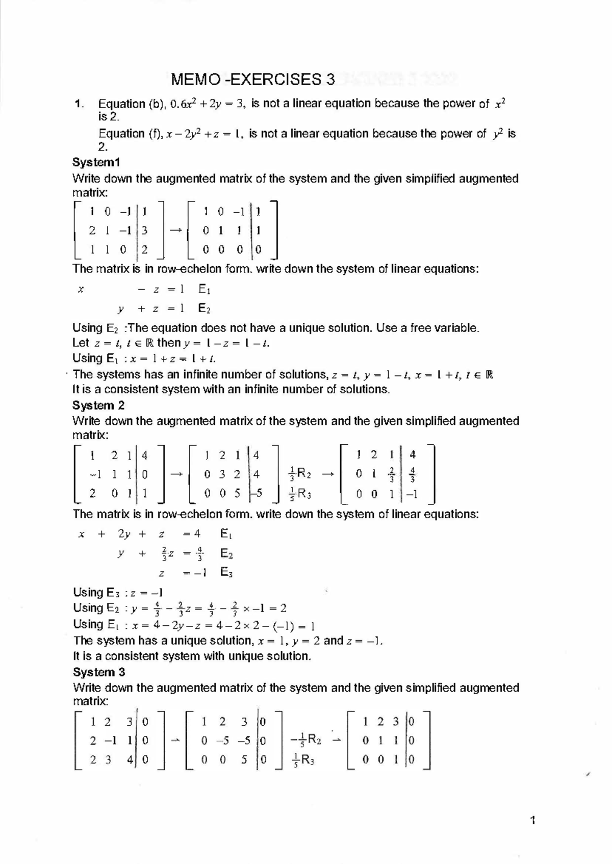 Exercise 3 memo - Worksheet - MEMO -EXERCISES 3 1. Equation (b), 0 2 ...