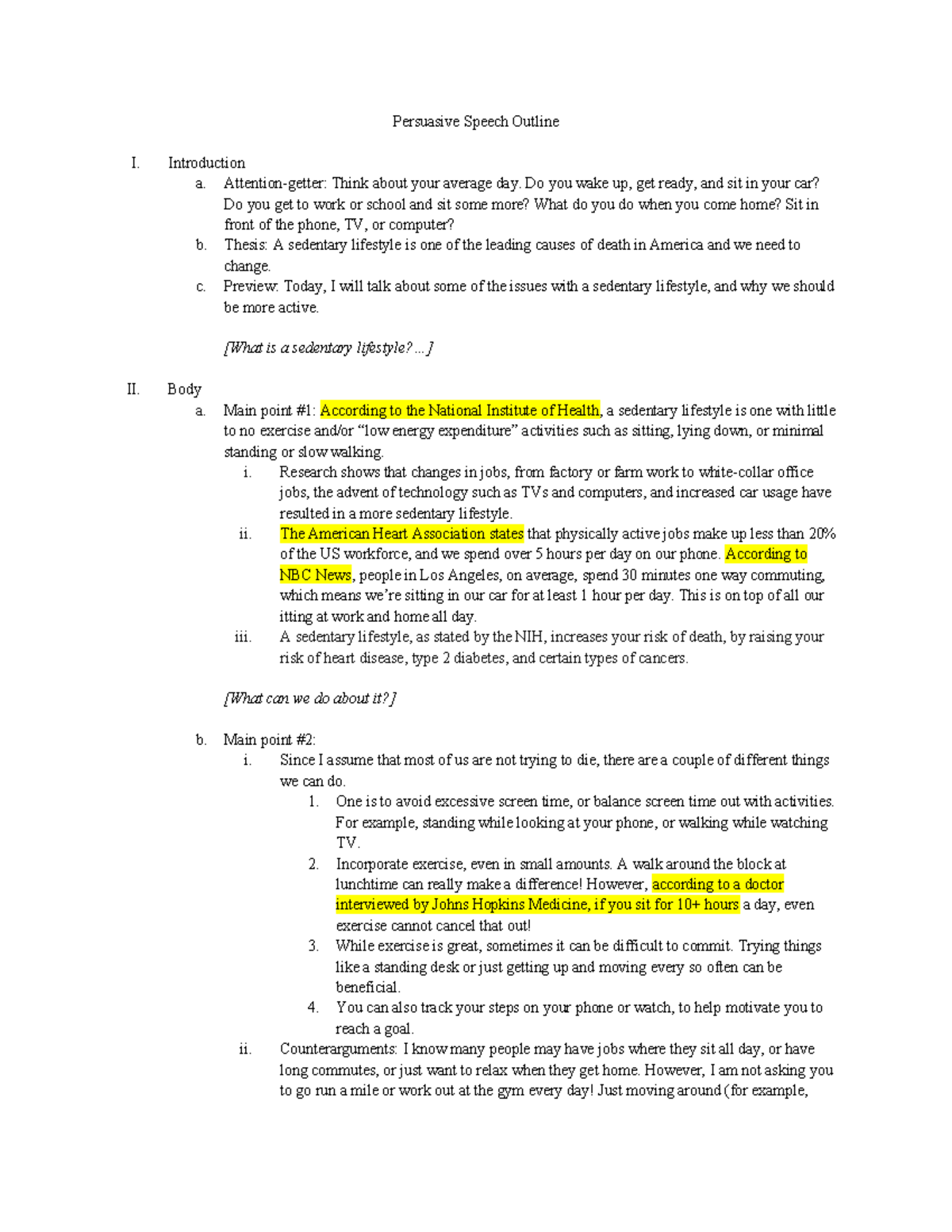 Examplespeechpersuasive - Persuasive Speech Outline I. Introduction a ...