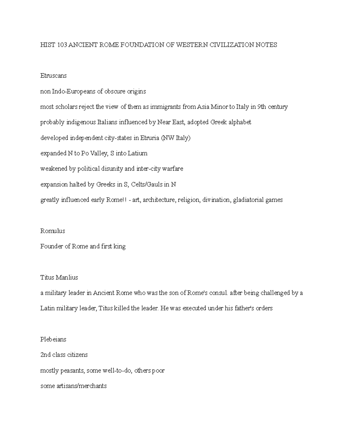 HIST 103 Ancient ROME Foundation OF Western Civilization Notes - HIST ...