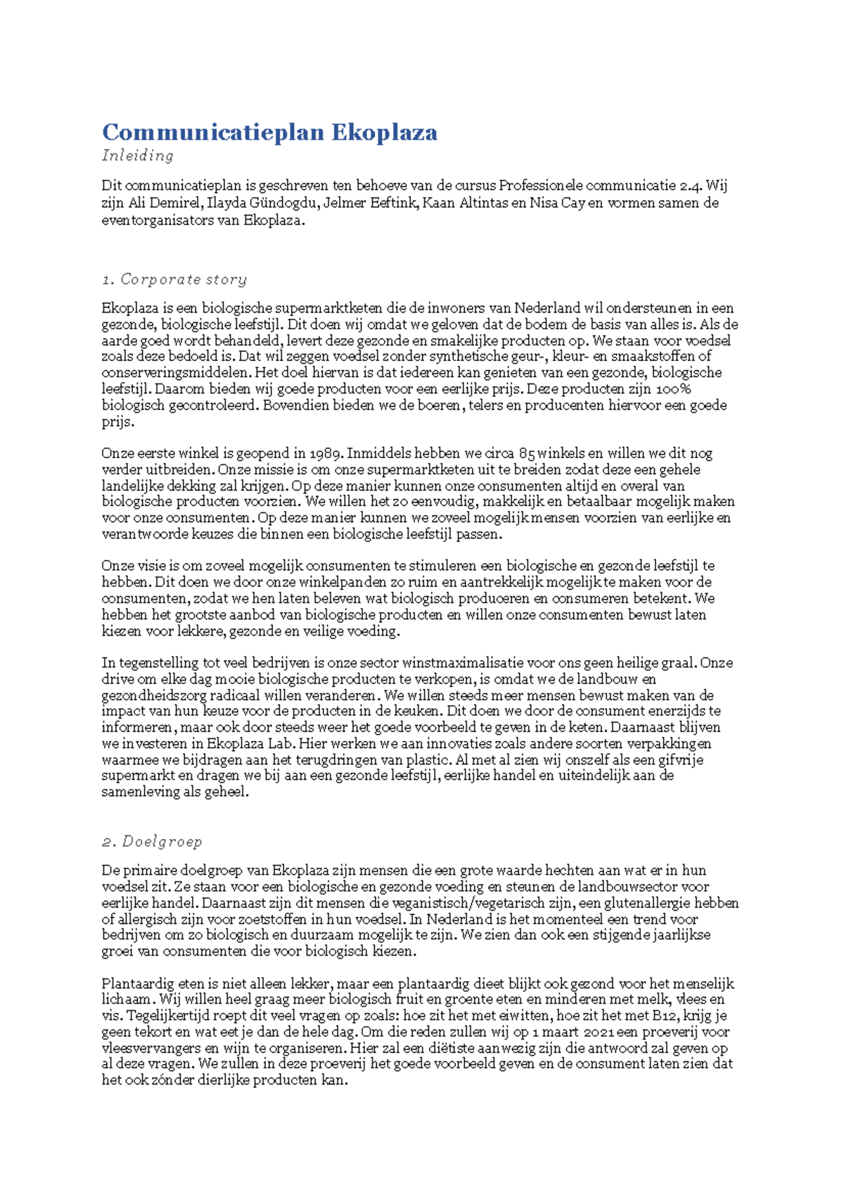 Communicatieplan met bedrijfsgroepen 1.1 - Communicatieplan Ekoplaza ...