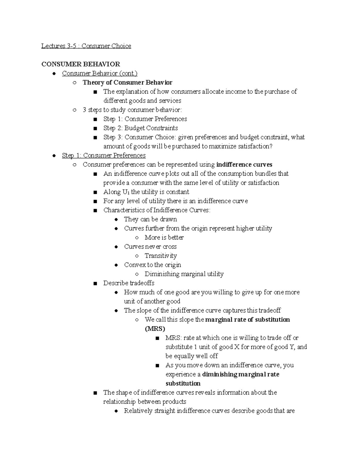 Lectures 3-5 Consumer Choice - Lectures 3-5 : Consumer Choice CONSUMER ...