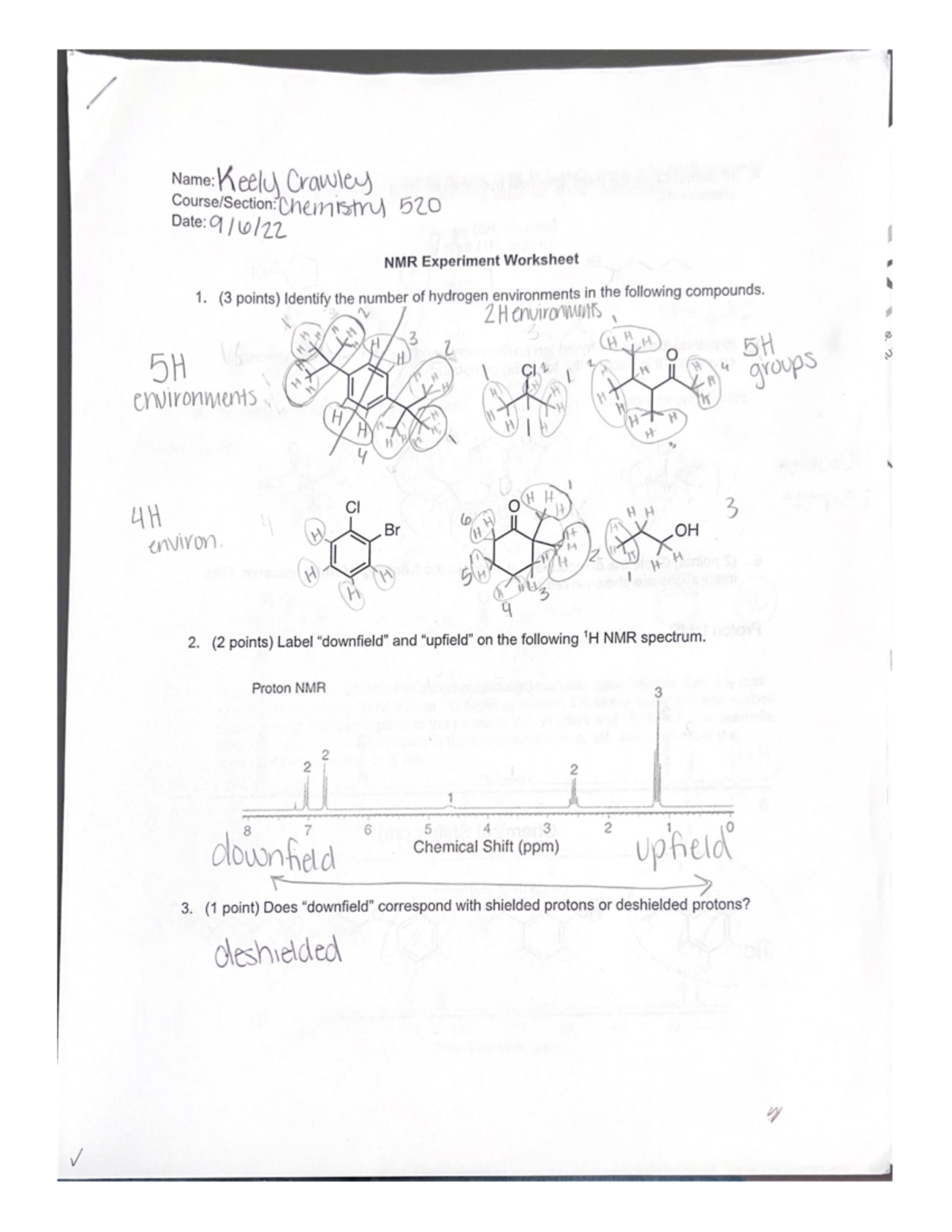 NMR post lab - Mary Fennimore Post lab assignment - Chem 2425 ...
