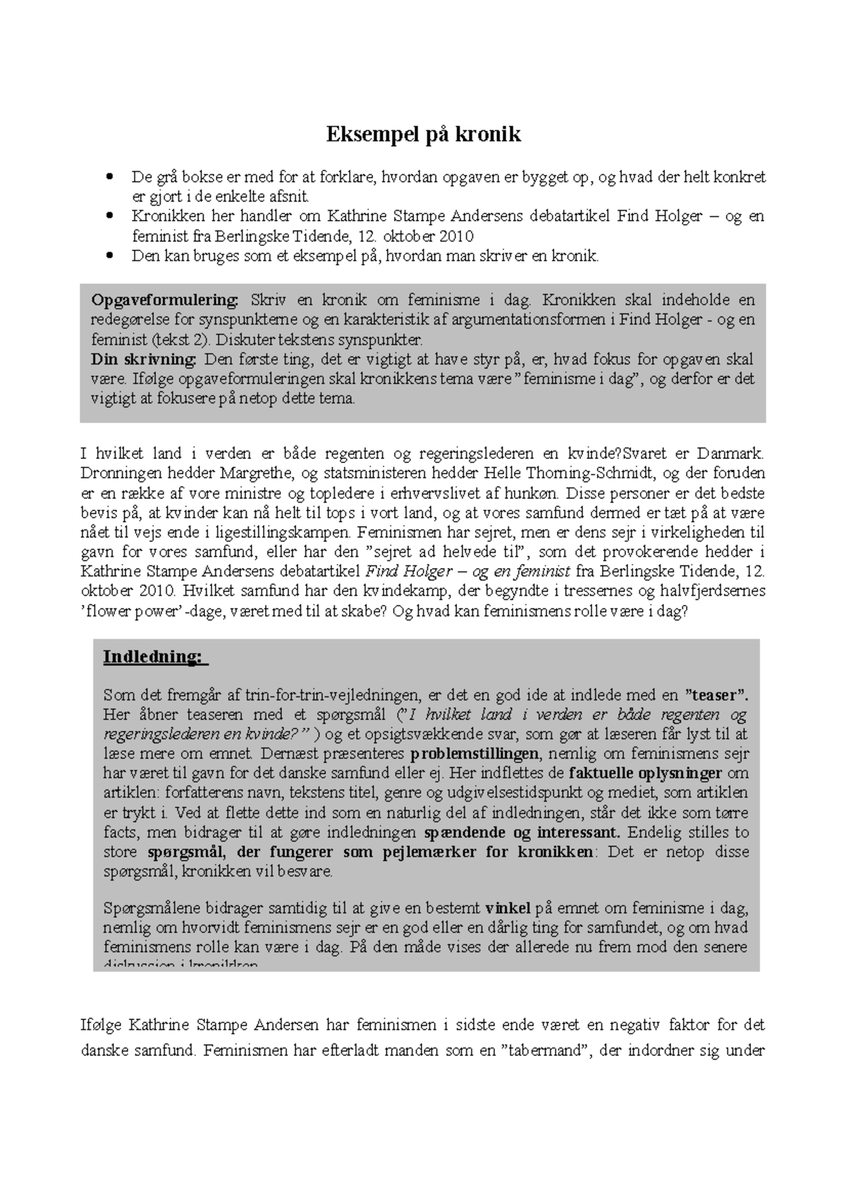 Eksempel på kronik - Kronikken her handler om Kathrine Stampe Andersens ...