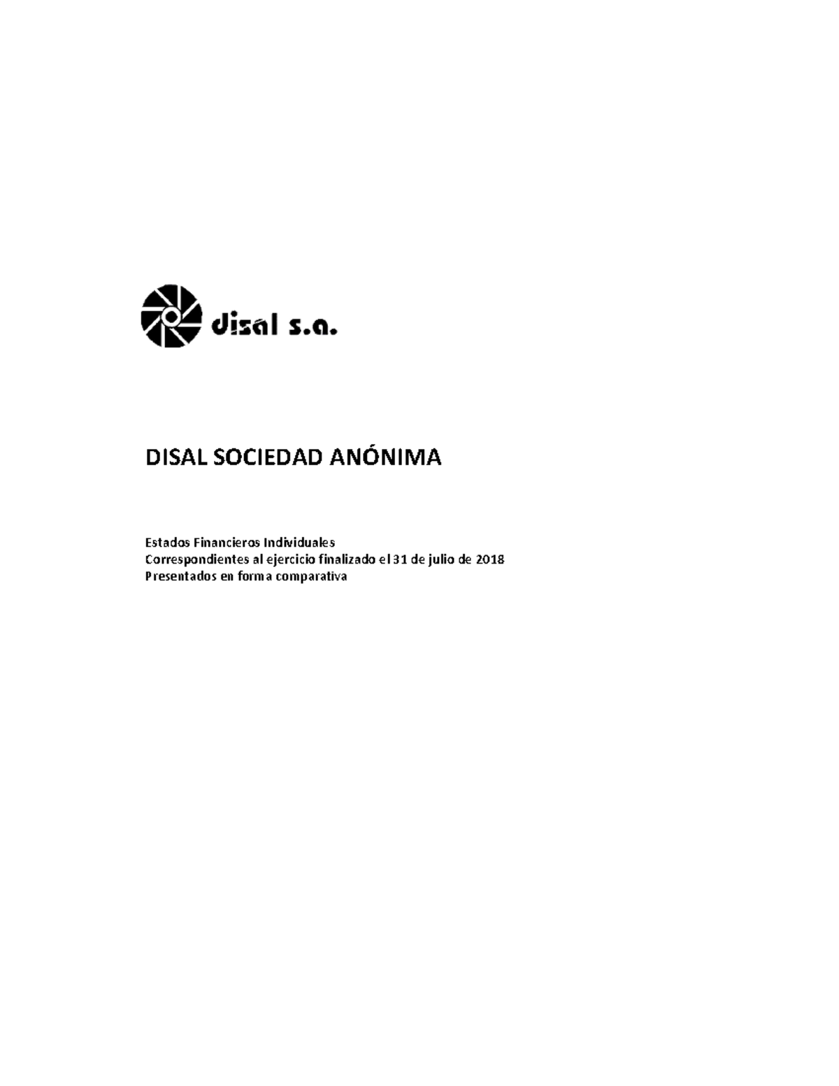 Disal 2018 - DISAL SOCIEDAD ANÓNIMA Estados Financieros Individuales ...