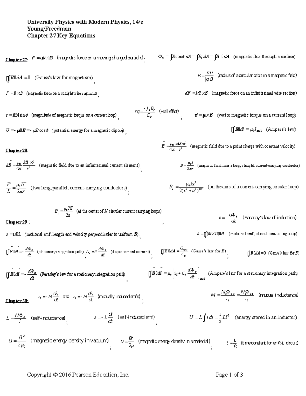 Keyequation Finalfix - Summary University Physics - University Physics ...