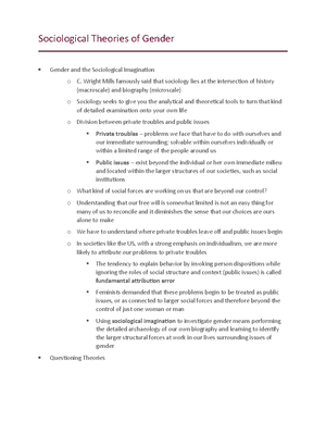 Theories of Gender - Study guide - Theories of Gender Individual ...