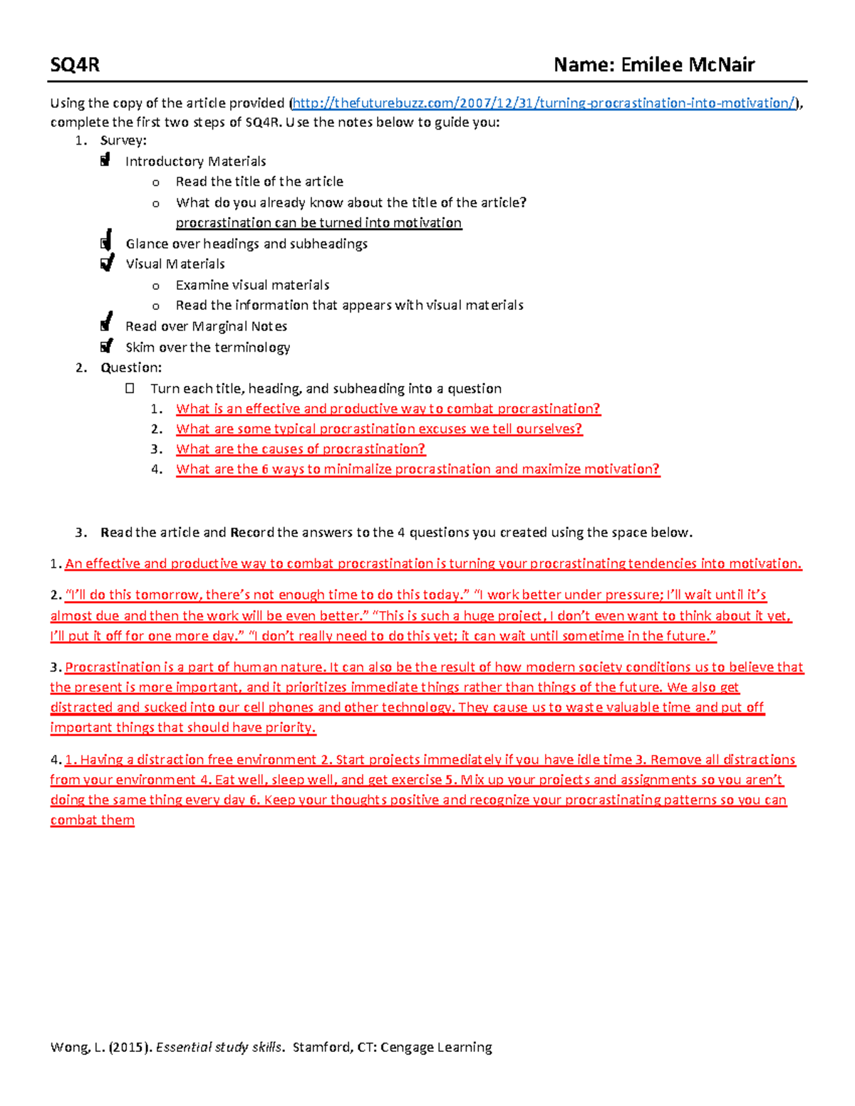 Chapter 8 Activity- SQ4R - Wong, L. (2015). Essential study skills ...