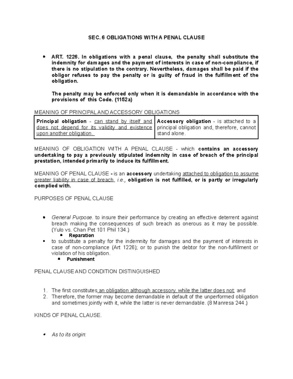 Law on Obilgations and Contract - SEC. 6 Obligations WITH A Penal ...