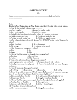 Summative TEST Grade 5 (NO. 2) - GRADE V-SUMMATIVE TEST NO. 2 Name ...