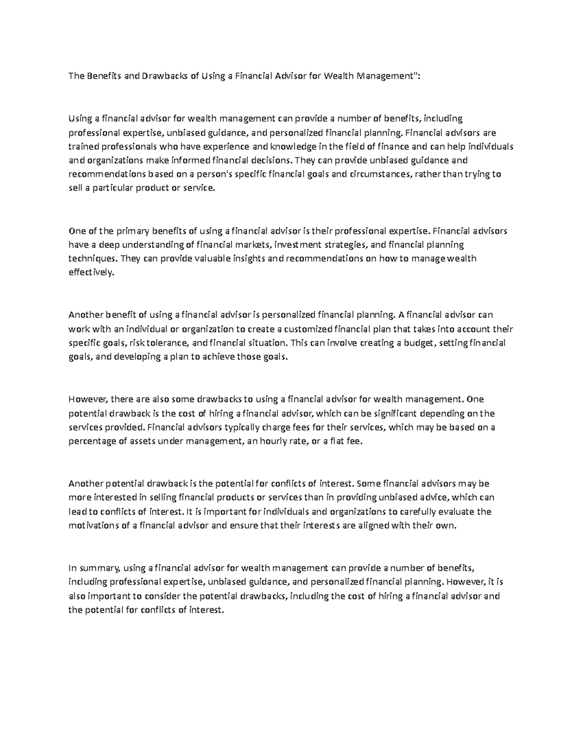 The Benefits and Drawbacks of Using a Financial Advisor for Wealth ...