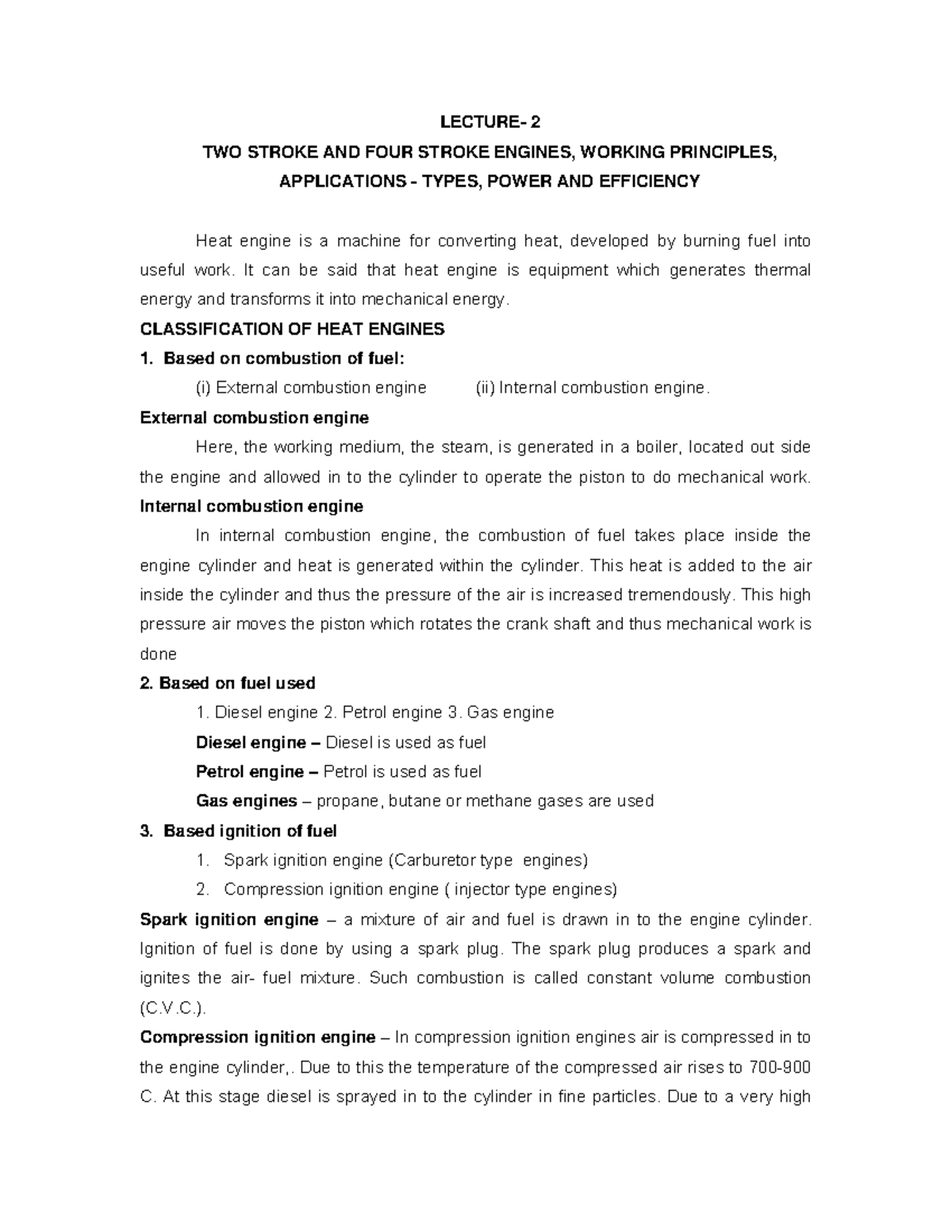 I.C. Engine Notes - LECTURE- 2 TWO STROKE AND FOUR STROKE ENGINES ...