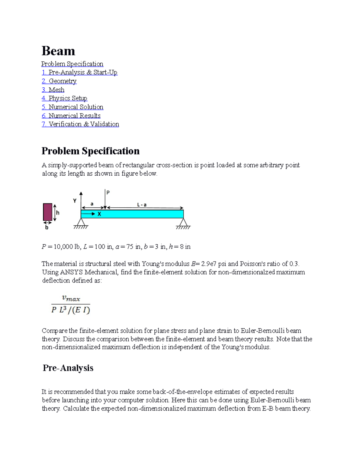 Contiliver beam workbench - Beam Problem Specification 1. Pre-Analysis ...