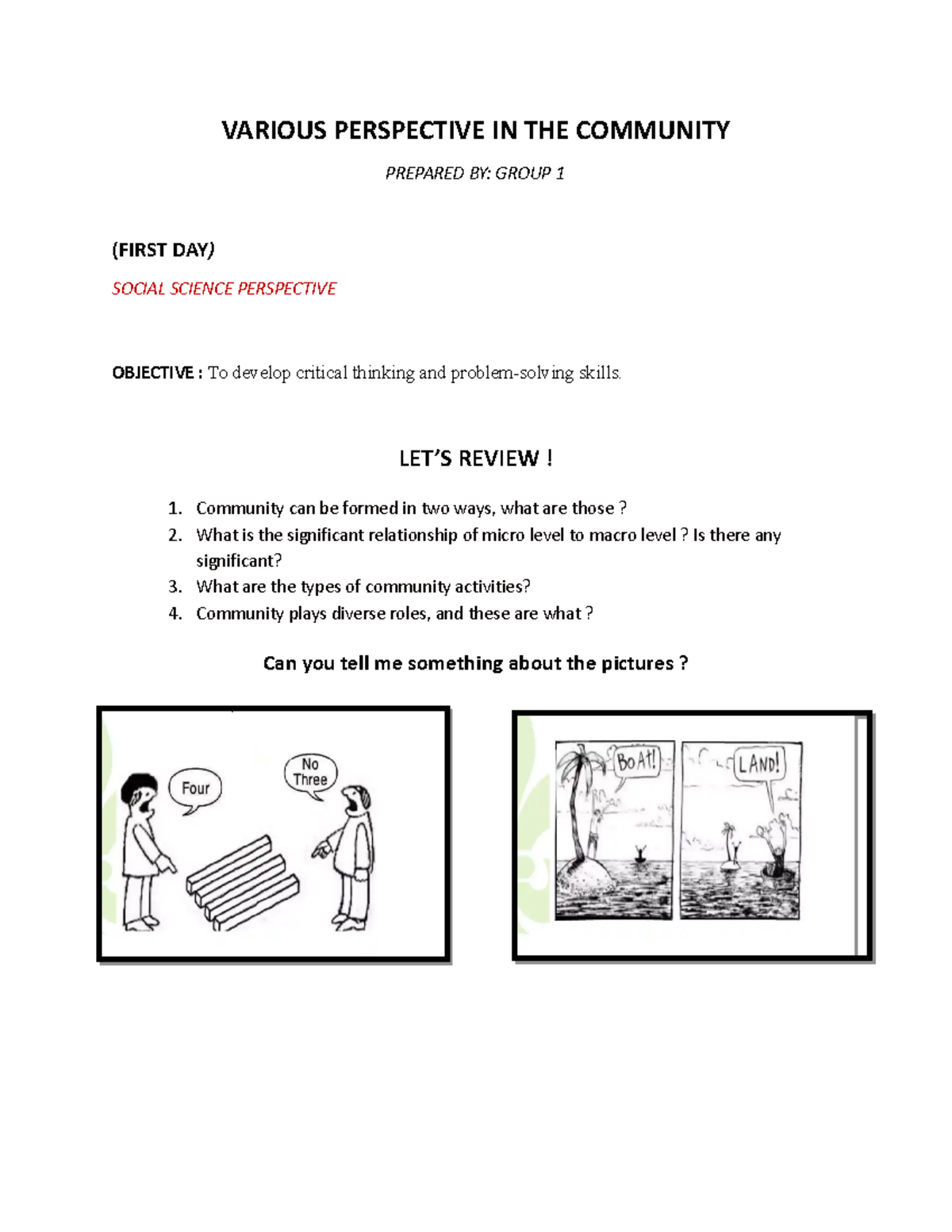 Various- Perspective-IN-THE- Community - VARIOUS PERSPECTIVE IN THE ...