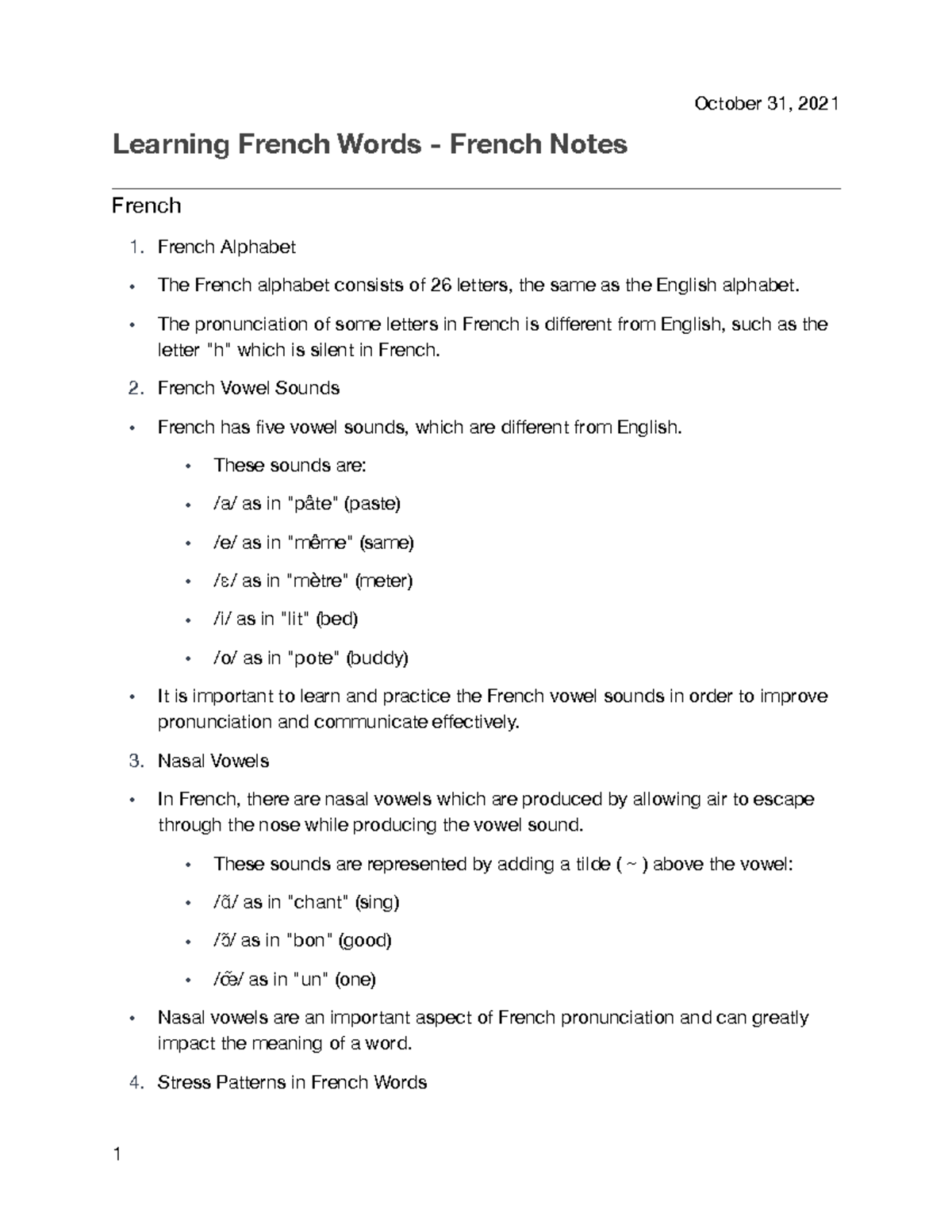 French 101 Vowels, Words, and Bases - October 31, 2021 Learning French ...