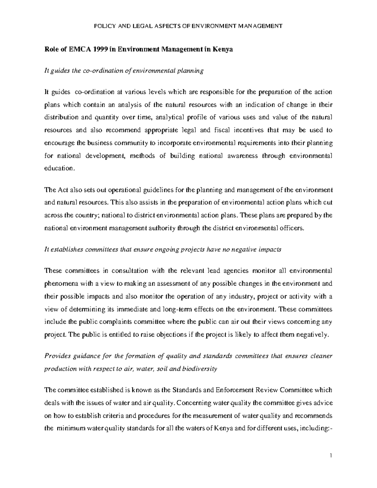 Lecture 6 - role of EMCA 1999 in environment management in kenya - Role ...