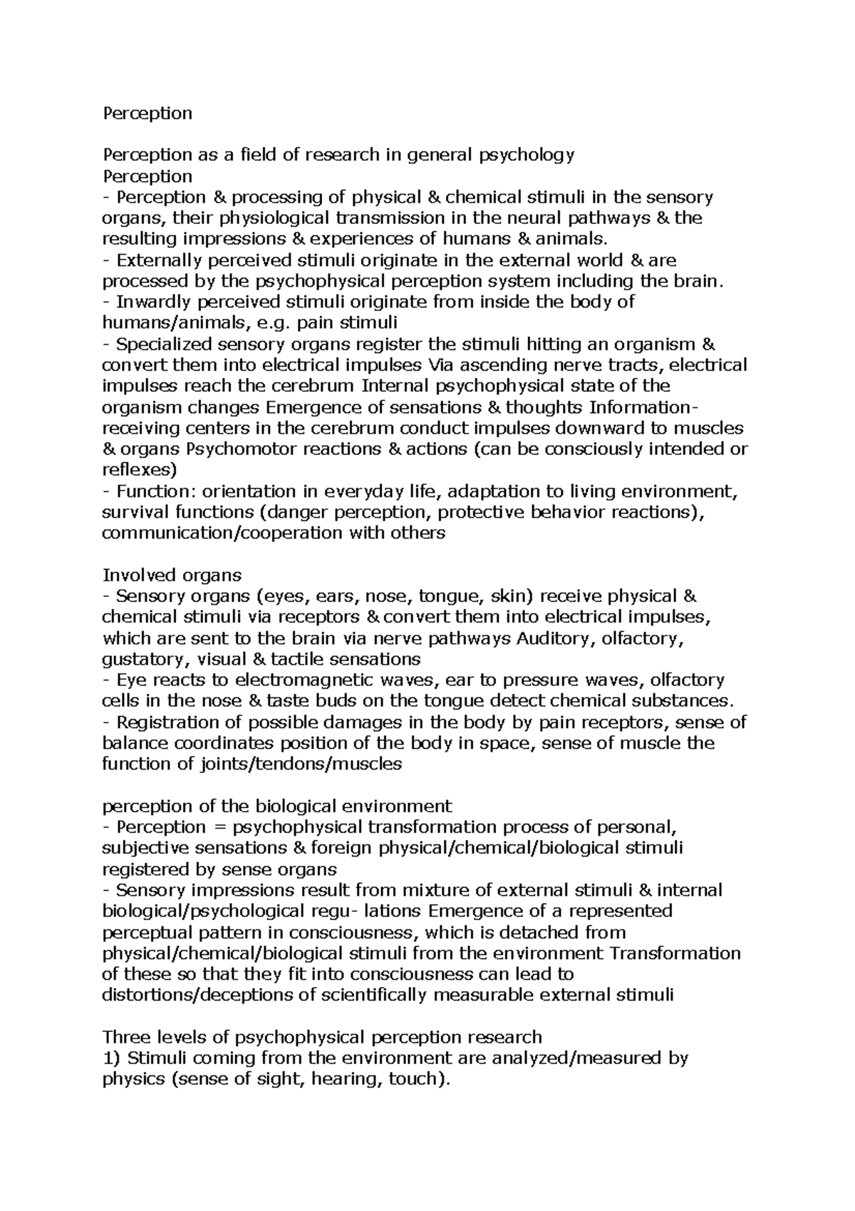 Perception - Psycho notes - Perception Perception as a field of ...