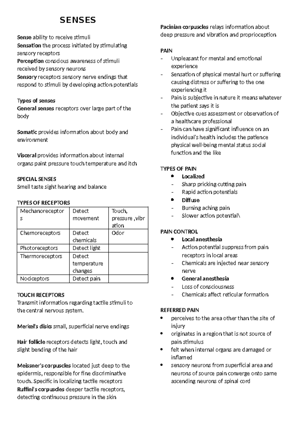 Senses - SENSES Sense ability to receive stimuli Sensation the process ...