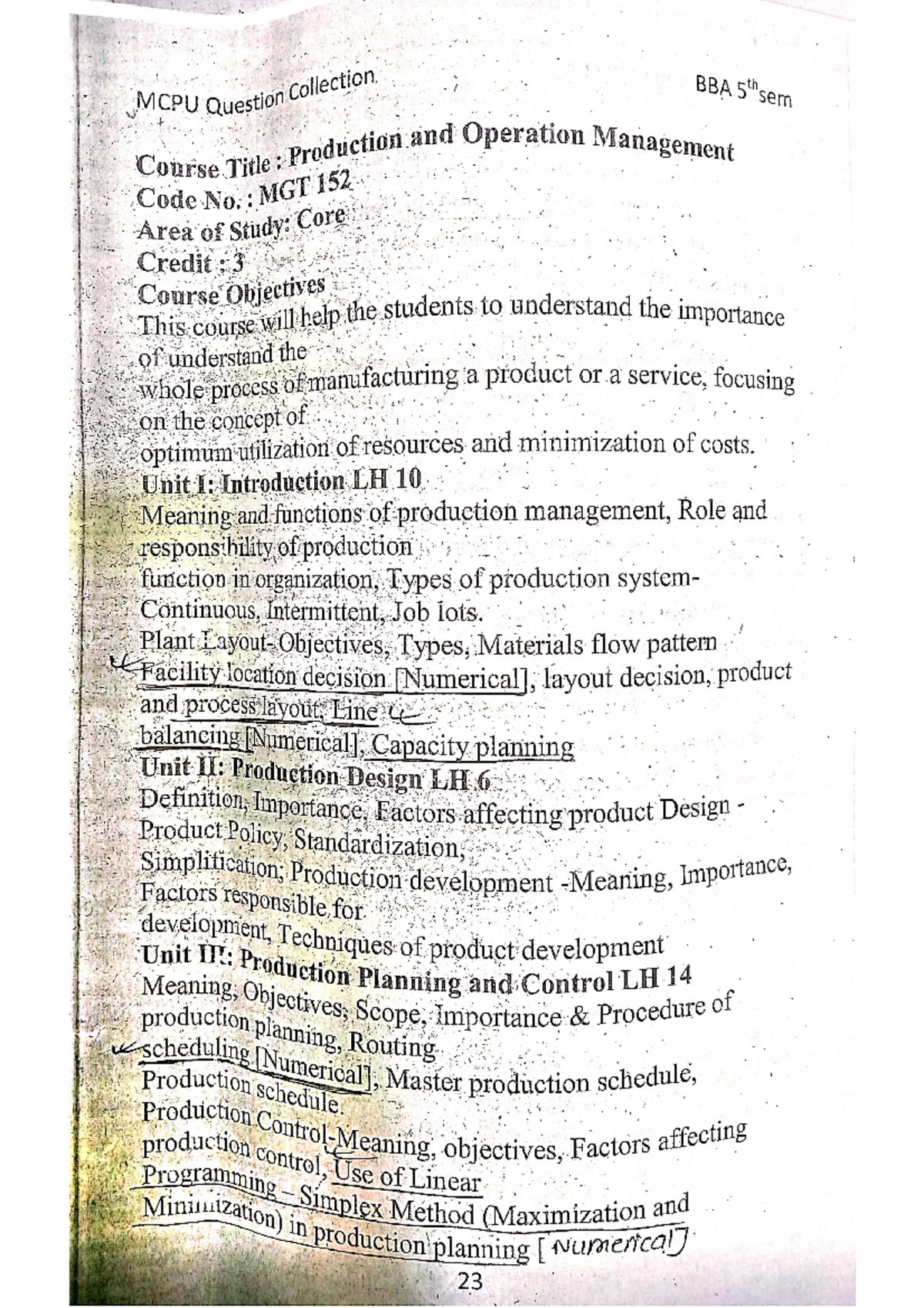 Production and Operation Management-Question Sets(2016-2015-Models-2019 ...