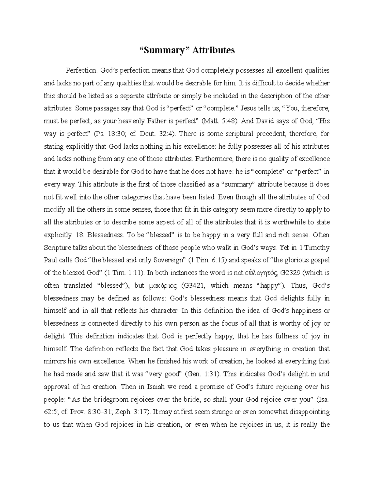 Summary” Attributes Summary” Attributes Perfection Gods Perfection Means That God