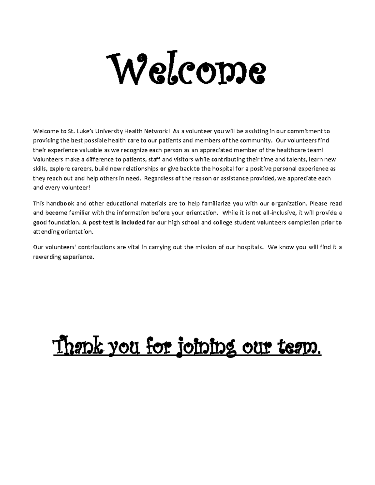 Volunteer Handbook 012014 - Welcome Welcome to St. Luke’s University ...
